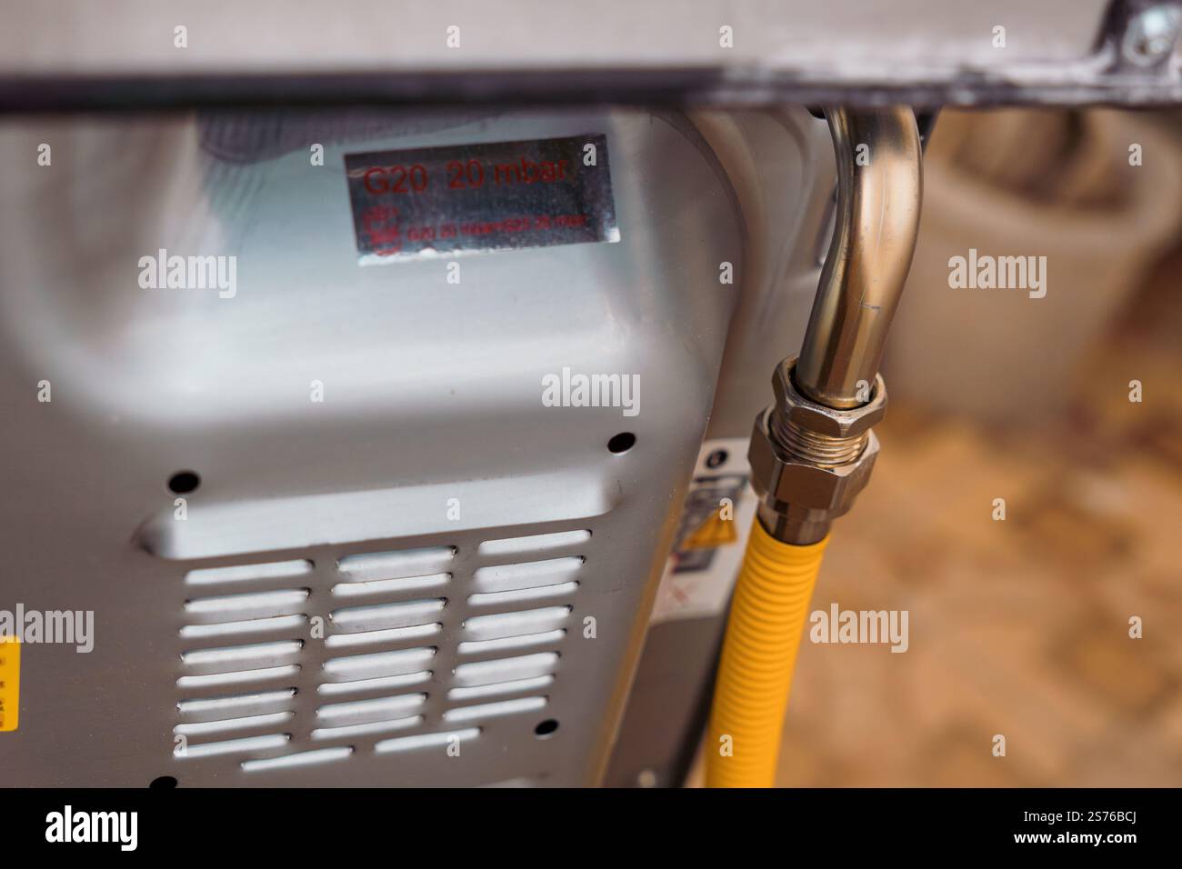Close-Up View of a Gas Connector and Appliance Label Stock Photo - Alamy