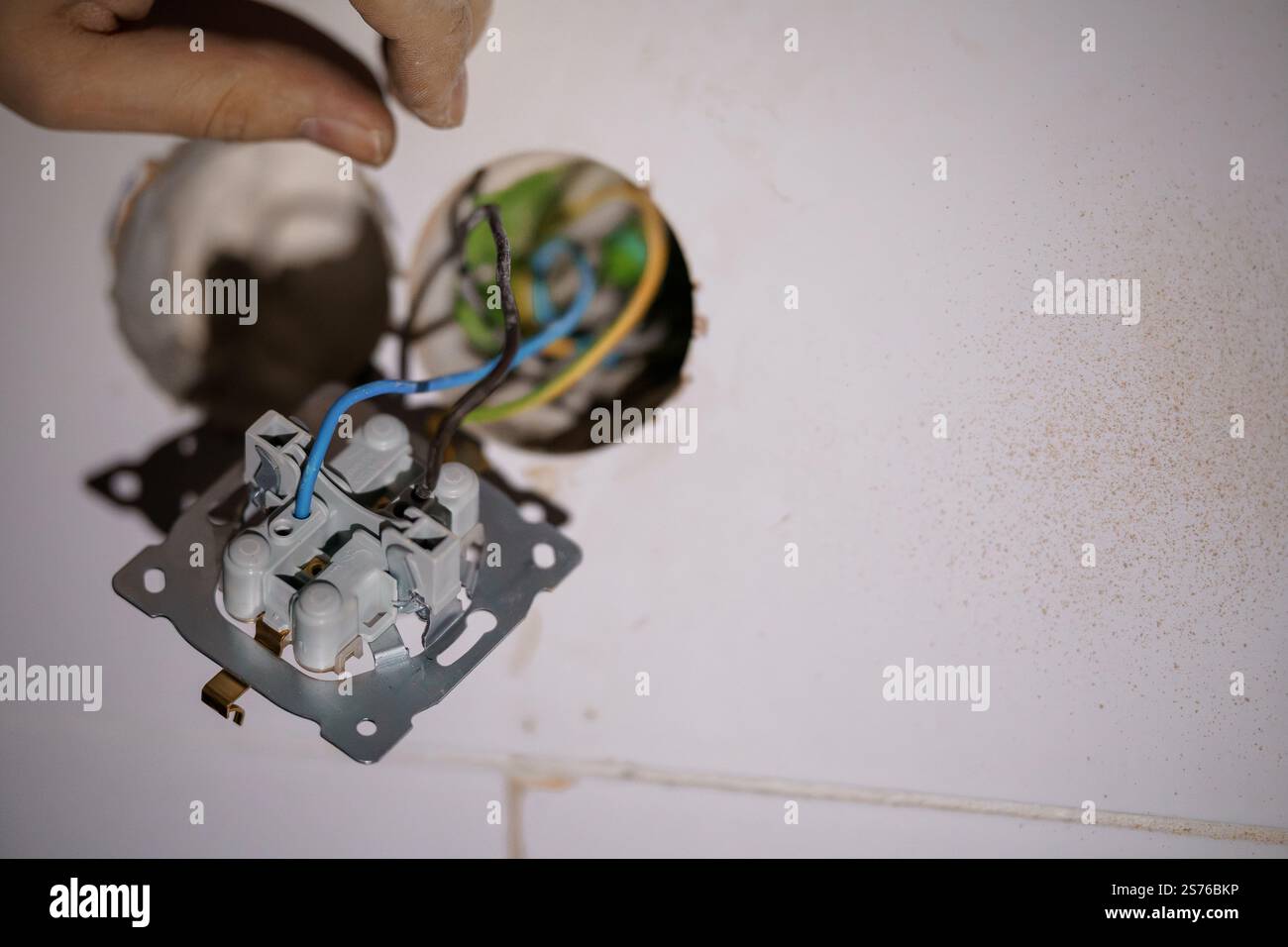 Electrical Outlet Installation with Exposed Wiring Stock Photo - Alamy