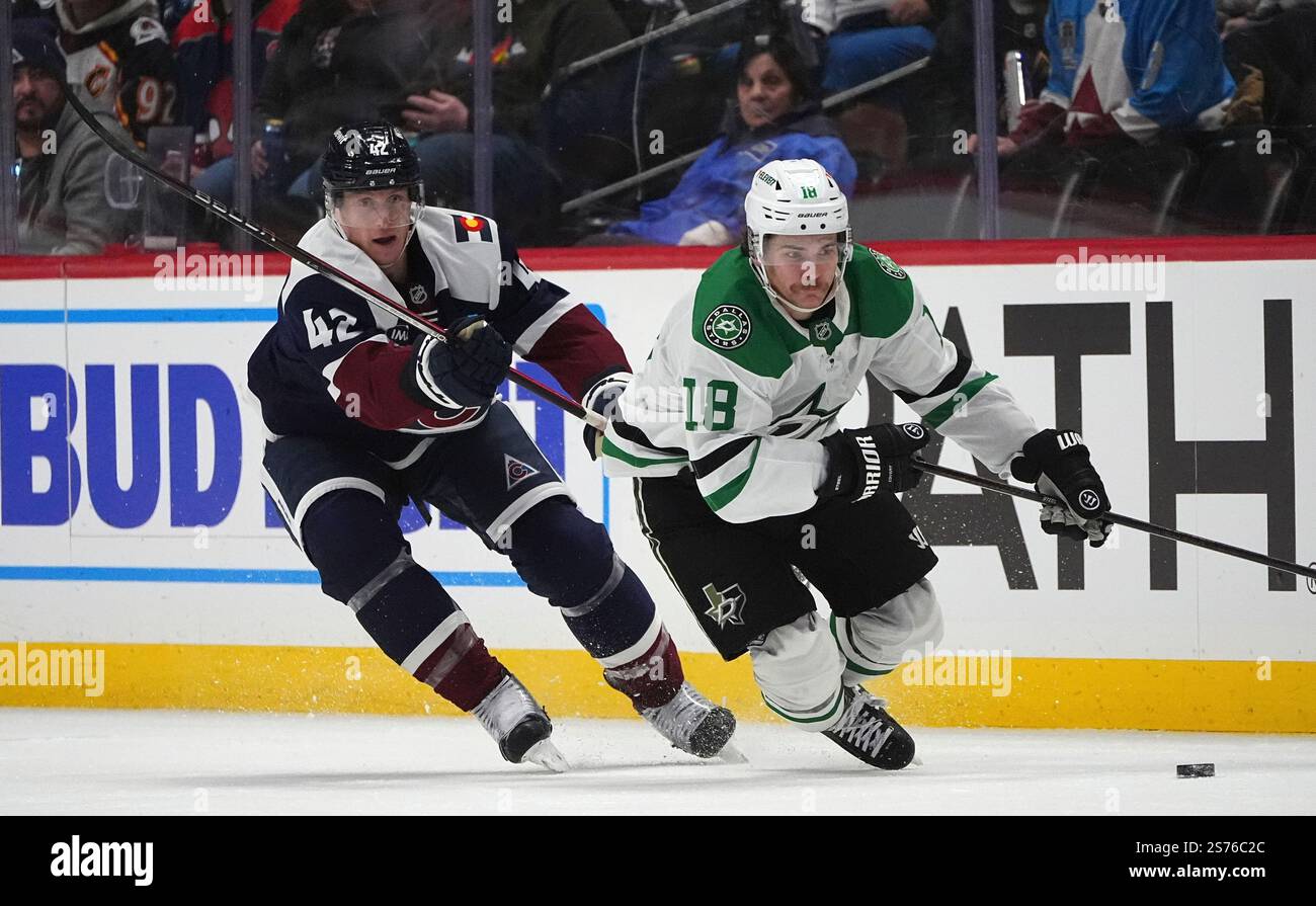Dallas Stars center Sam Steel, right, pursues the puck with Colorado ...