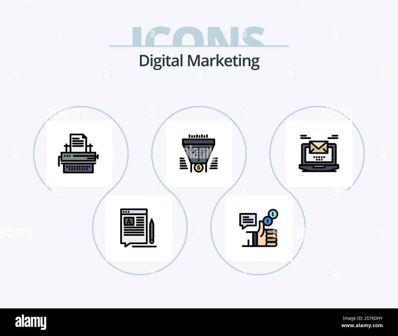 Digital Marketing Line Filled Icon Pack 5 Icon Design. store. open. facebook. presentation ...