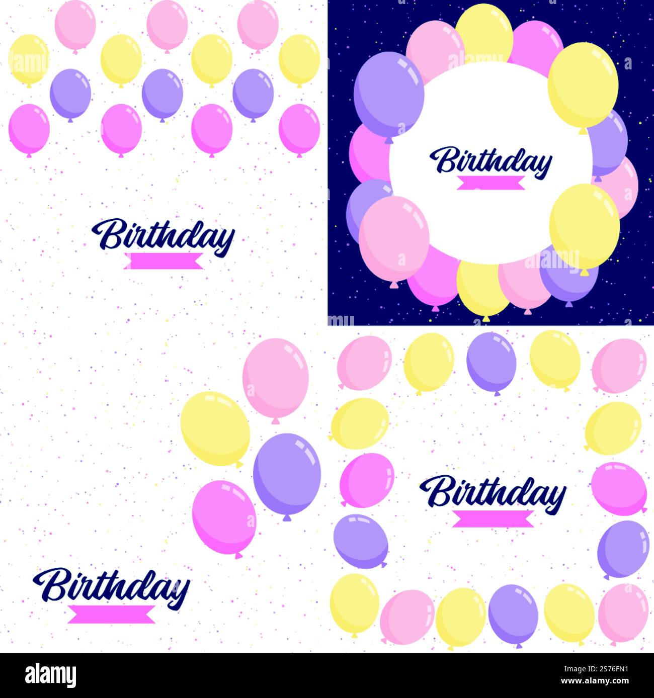 Happy Birthday design with a pastel color scheme and a hand-drawn cake ...
