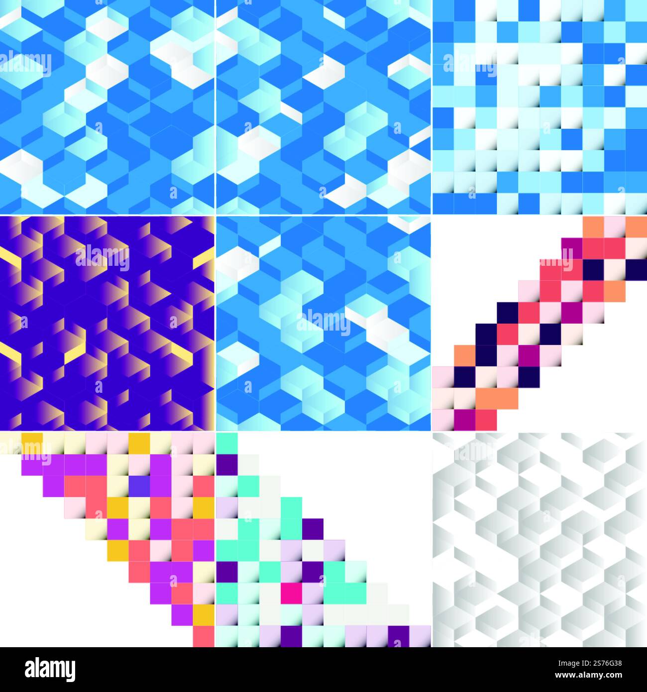 Seamless pattern of colorful blocks with shadow EPS10 vector; pack of 9 ...