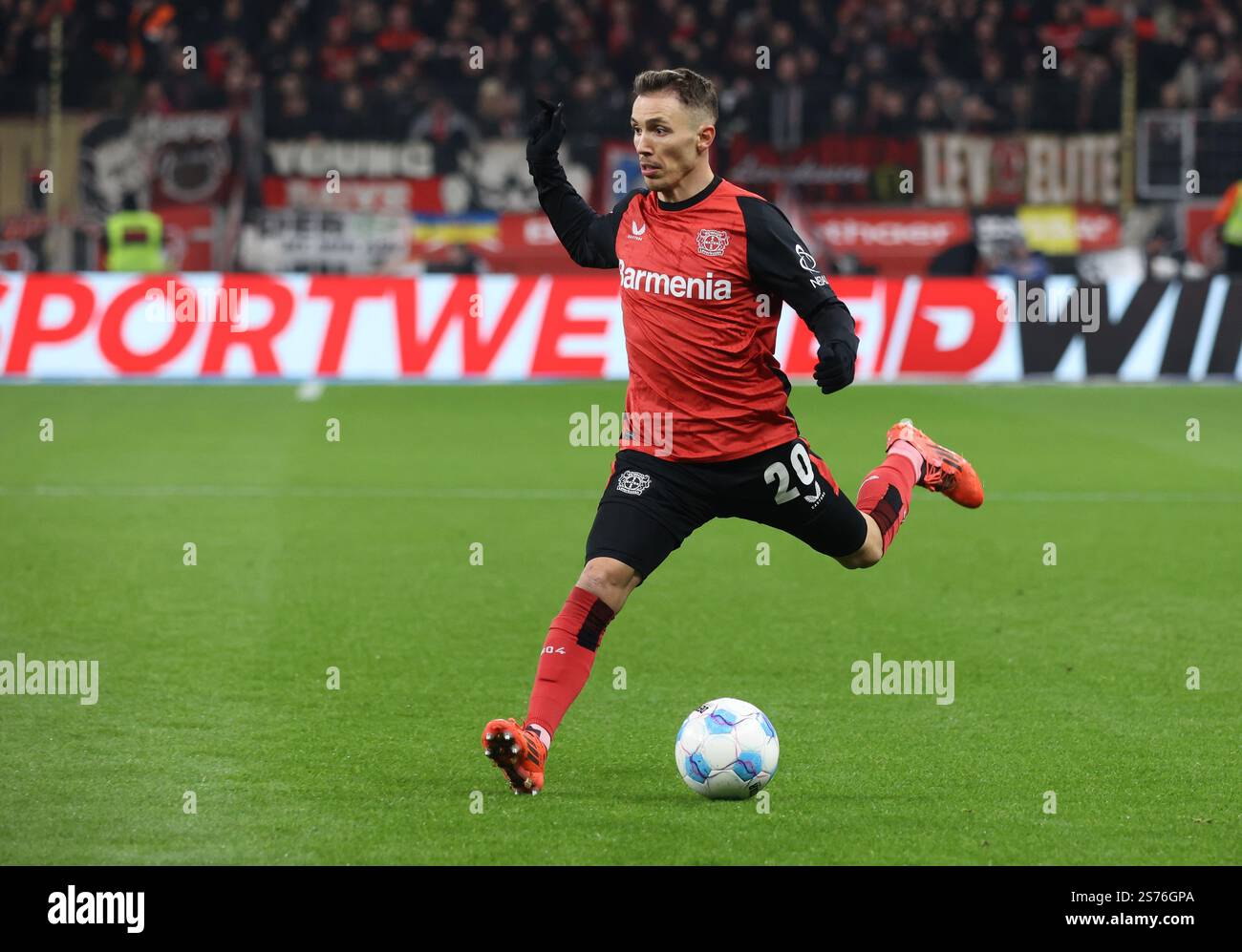 Leverkusen, Germany. 18th Jan, 2025. Leverkusen, Germany. 18th Jan, 2025. Alejandro Grimaldo ...