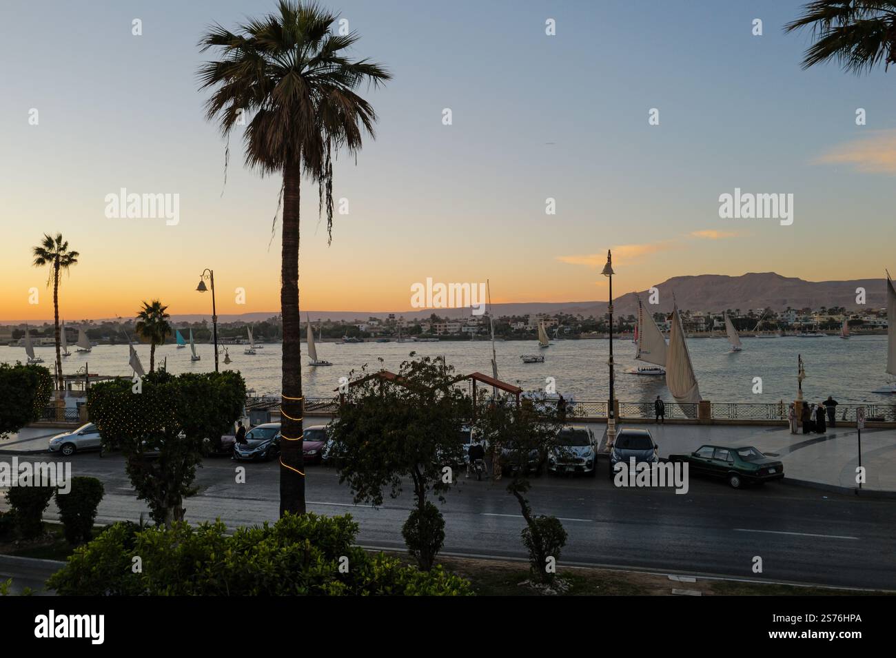 Upper Egypt's ancient Luxor Temple on the banks of the River Nile Stock ...