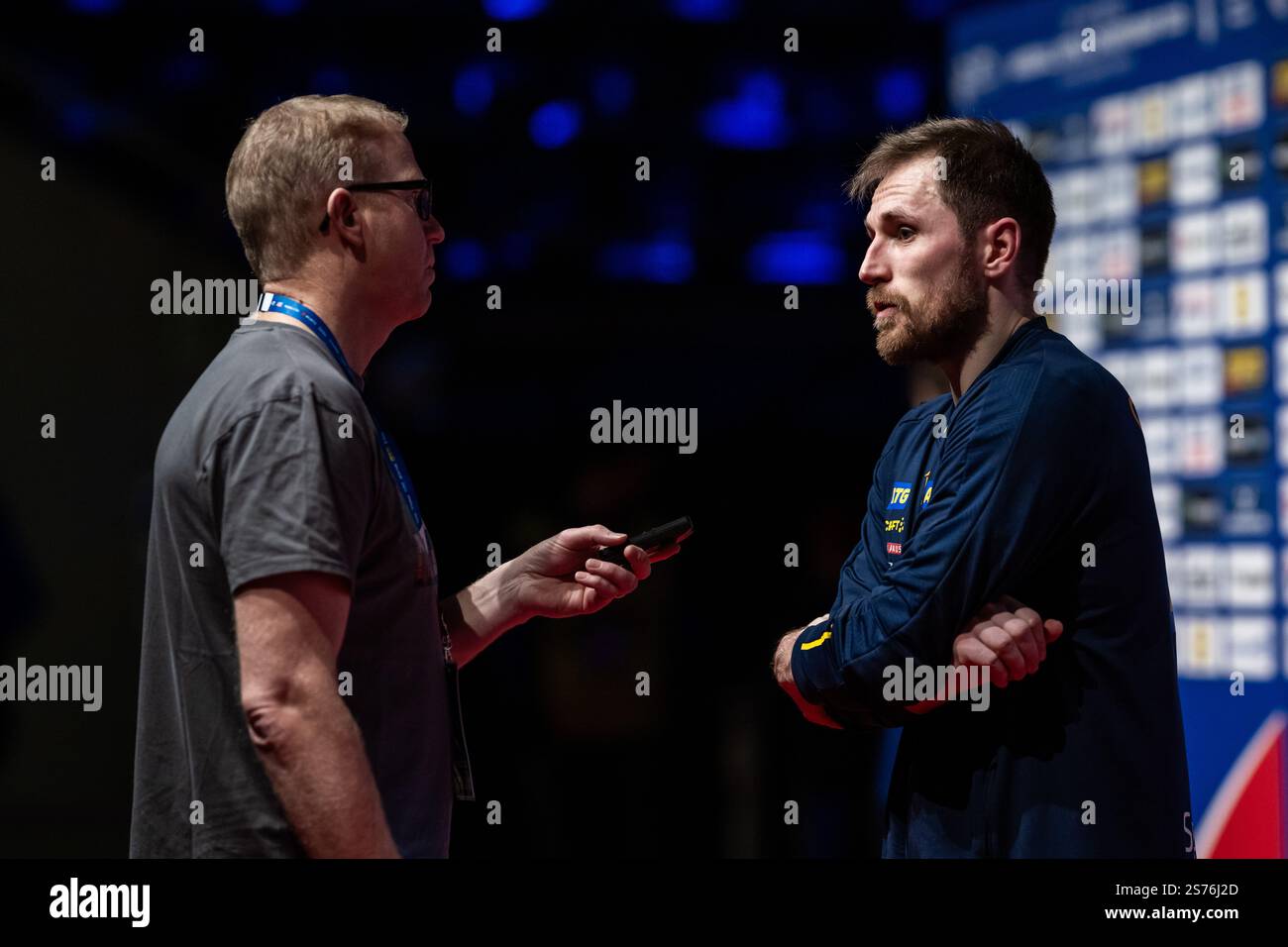 Albin Lagergren of, Sweden. , . is interviewed in the mixed zone after ...