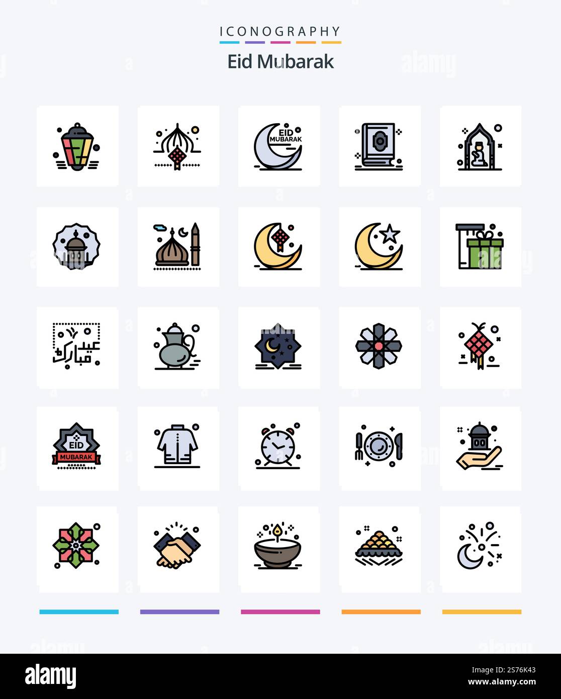 Creative Eid Mubarak 25 Line FIlled icon pack Such As holy. quran ...