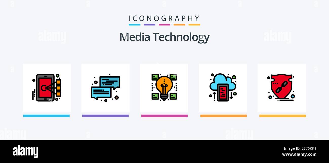 Media Technology Line Filled 5 Icon Pack Including hands. trust. cell. protect. security ...