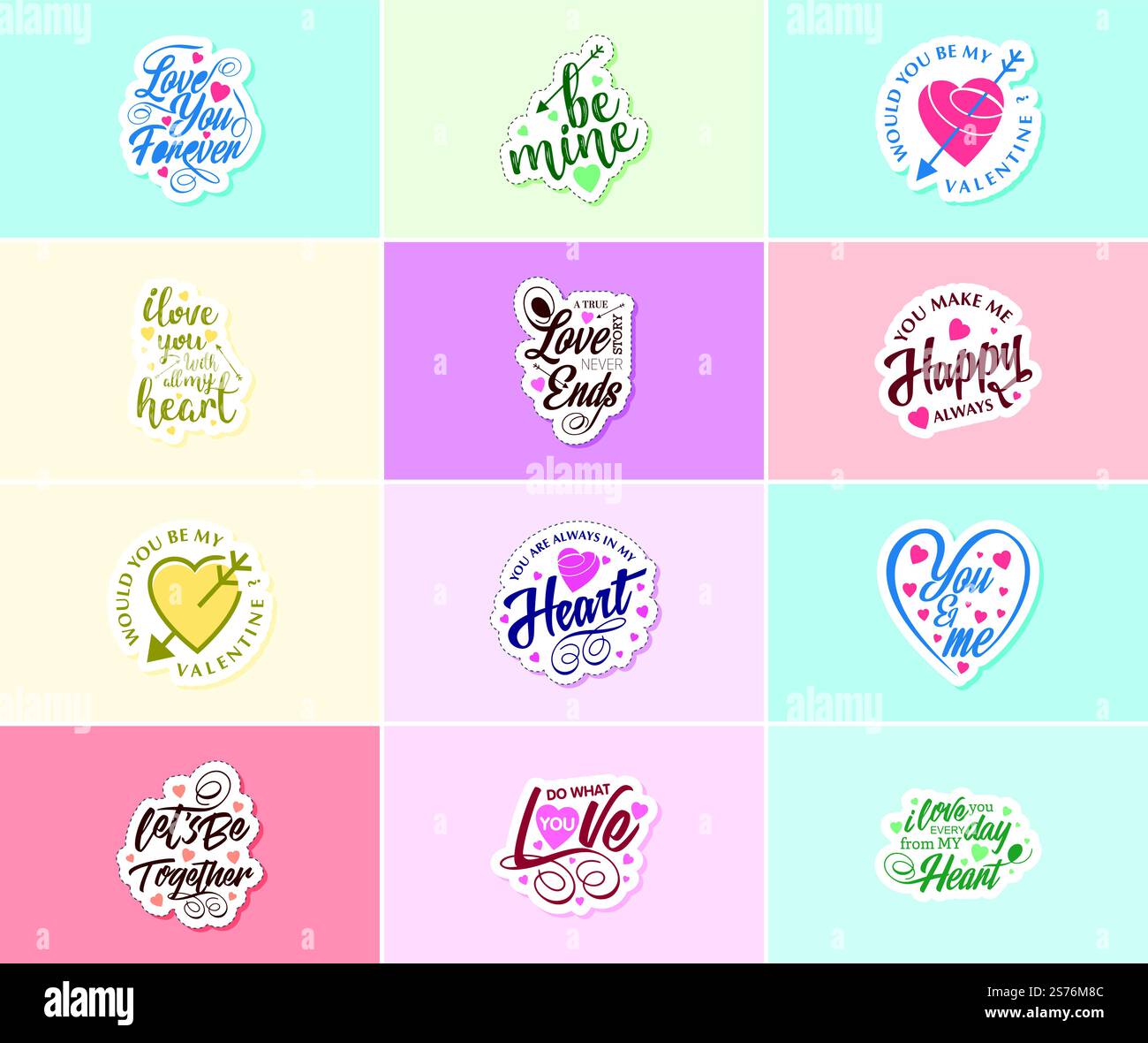 Heartwarming Valentine’s Day Typography and Graphics Stickers Stock ...