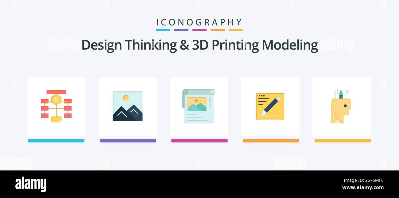 Design Thinking And D Printing Modeling Flat 5 Icon Pack Including ...