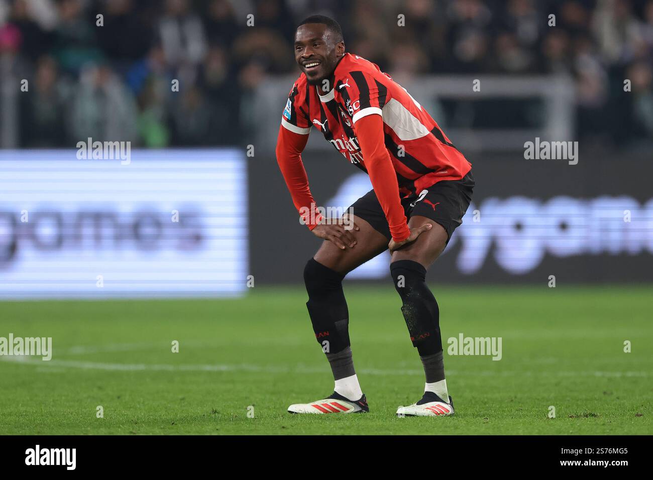 Turin, Italy, 18th January 2025. Fikayo Tomori of AC Milan reacts ...