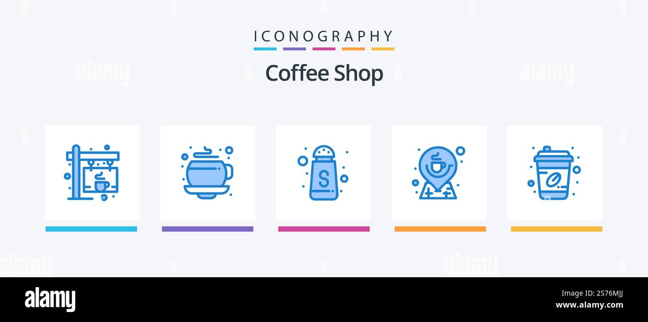 Coffee Shop Blue 5 Icon Pack Including cup. coffee. sugar. map ...