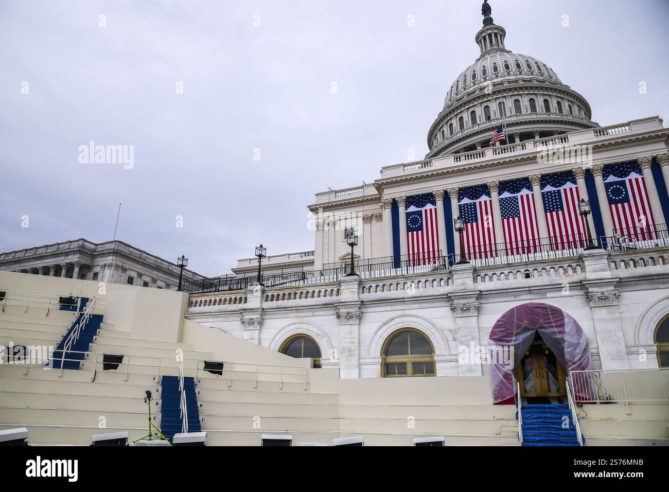 Preparations have stopped at the Inaugural Platform of the Capitol ...