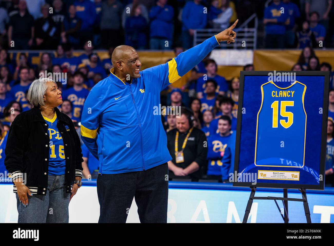 January 18, 2025: Sam Clancy points to the crowd during his jersey ...