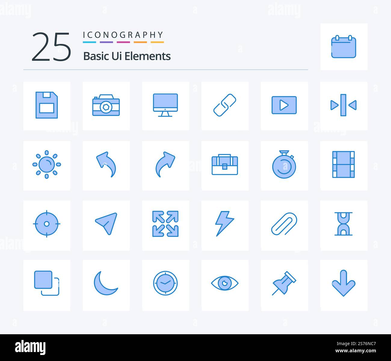 Basic Ui Elements 25 Blue Color icon pack including paly. metal. computer. pin. clip Stock ...