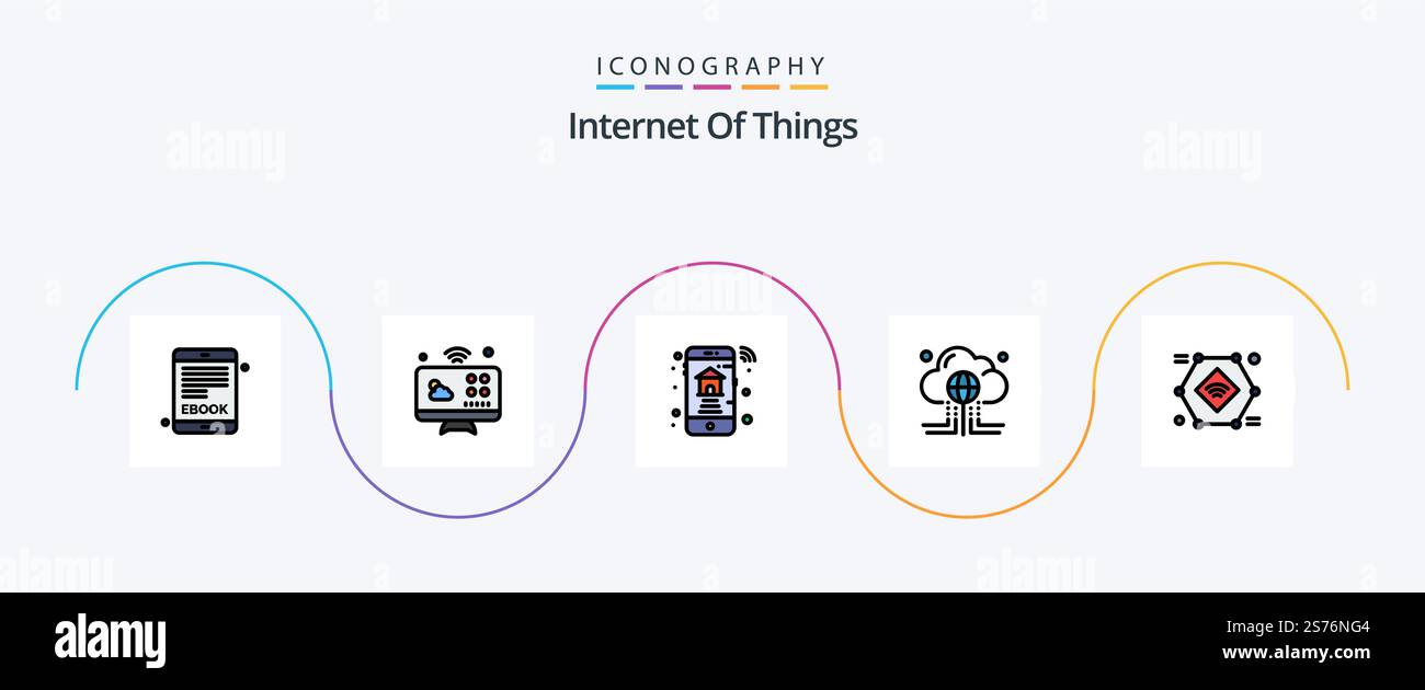 Internet Of Things Line Filled Flat 5 Icon Pack Including iot. internet ...