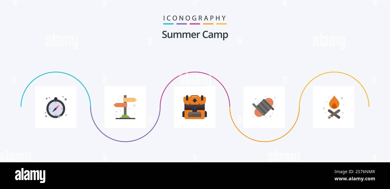 Summer Camp Flat 5 Icon Pack Including . campfire. camping. bonfire ...