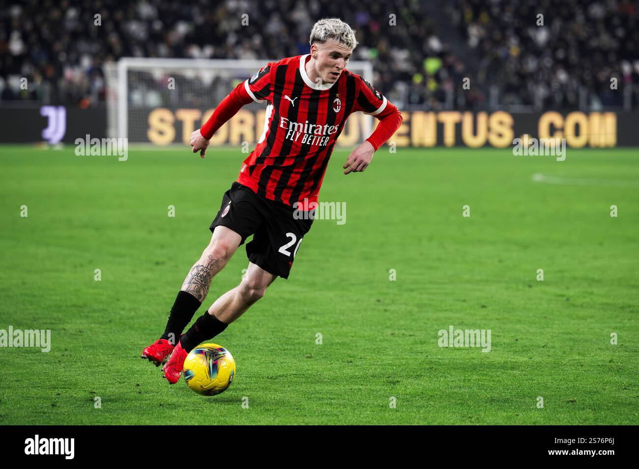 Turin, Italy. 18 January 2025. Alex Jimenez of AC Milan in action ...