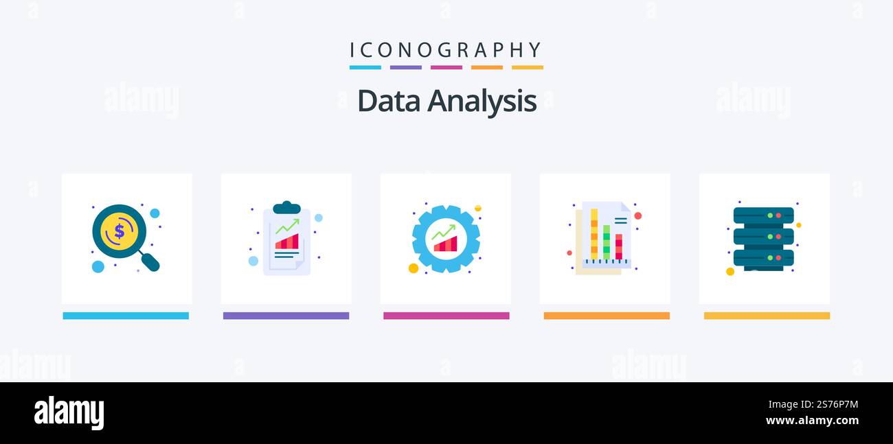 Data Analysis Flat 5 Icon Pack Including database. graph. chart. digital. document. Creative ...