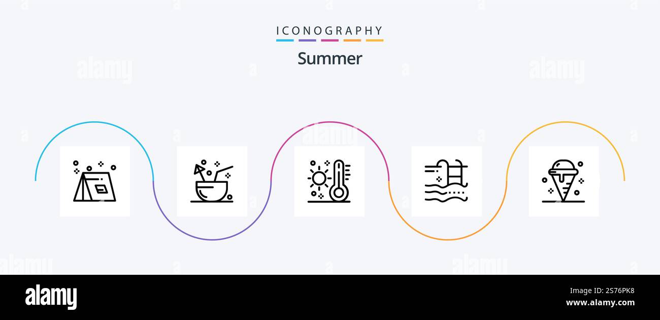 Summer Line 5 Icon Pack Including summer. holiday. summer. weather ...