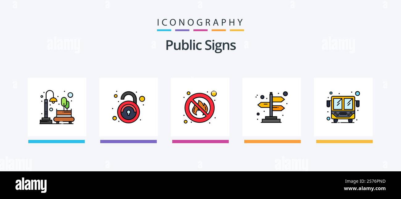 Public Signs Line Filled 5 Icon Pack Including recycle. garbage. unlock ...