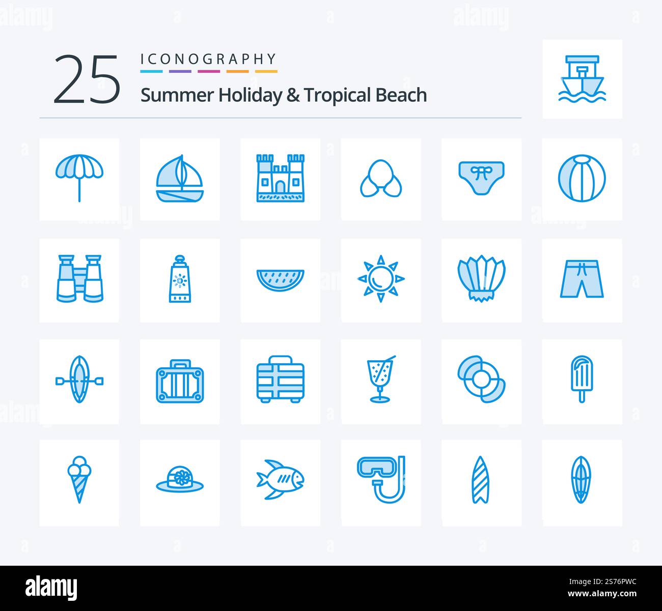 Beach 25 Blue Color icon pack including toy. beach. castle. ball ...