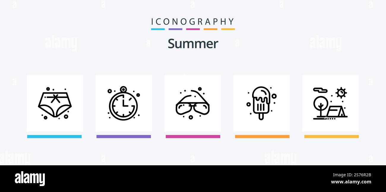 Summer Line 5 Icon Pack Including . calendar. drink. summer. ice cream ...