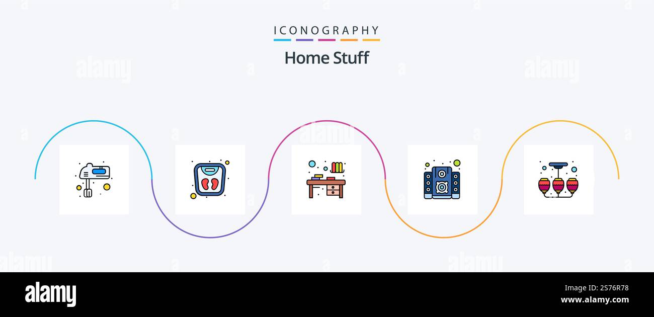 Home Stuff Line Filled Flat 5 Icon Pack Including design. sound system ...