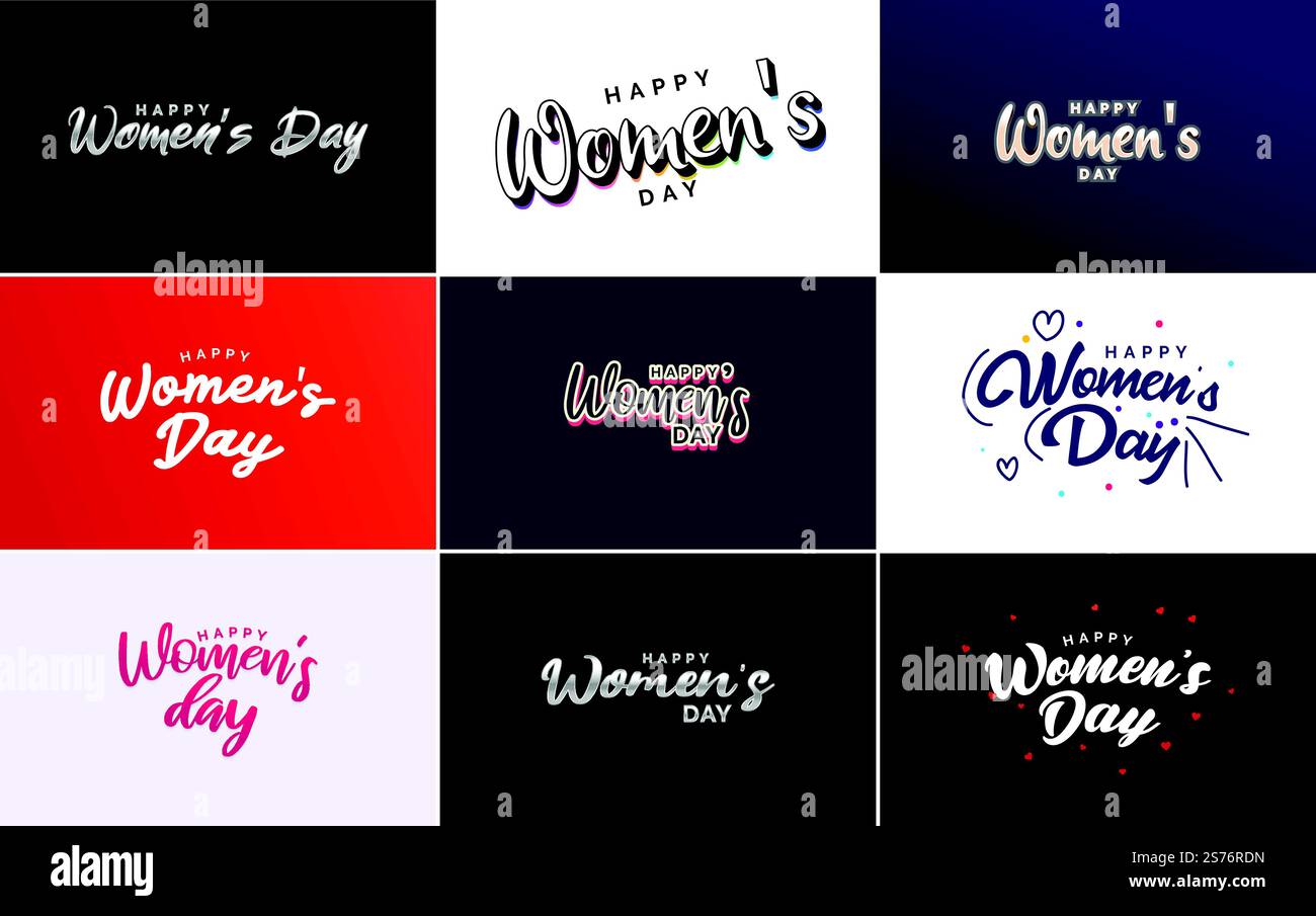 Happy Women’s Day greeting card template with hand-lettering text ...