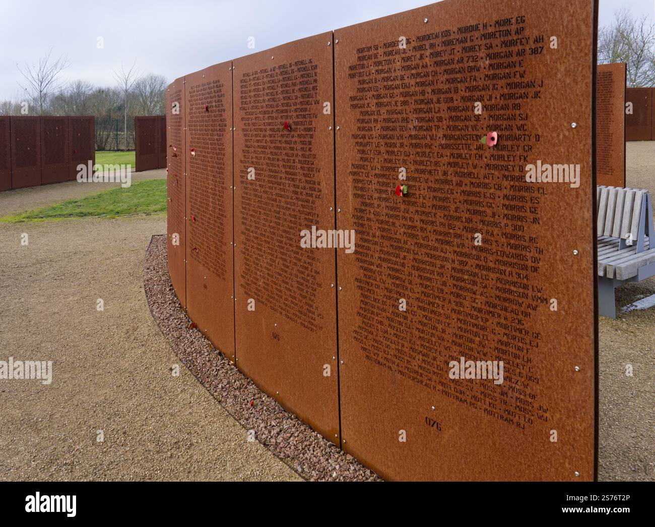 A section of the Walls of Names, commemorating those lost from Bomber Command during WWII Stock ...