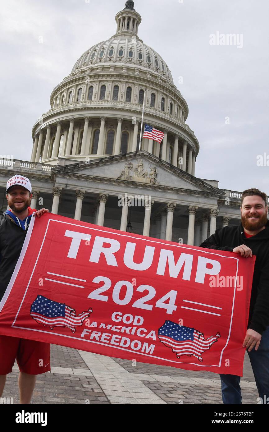 People wearing merchandise in support of President-elect Donald Trump ...
