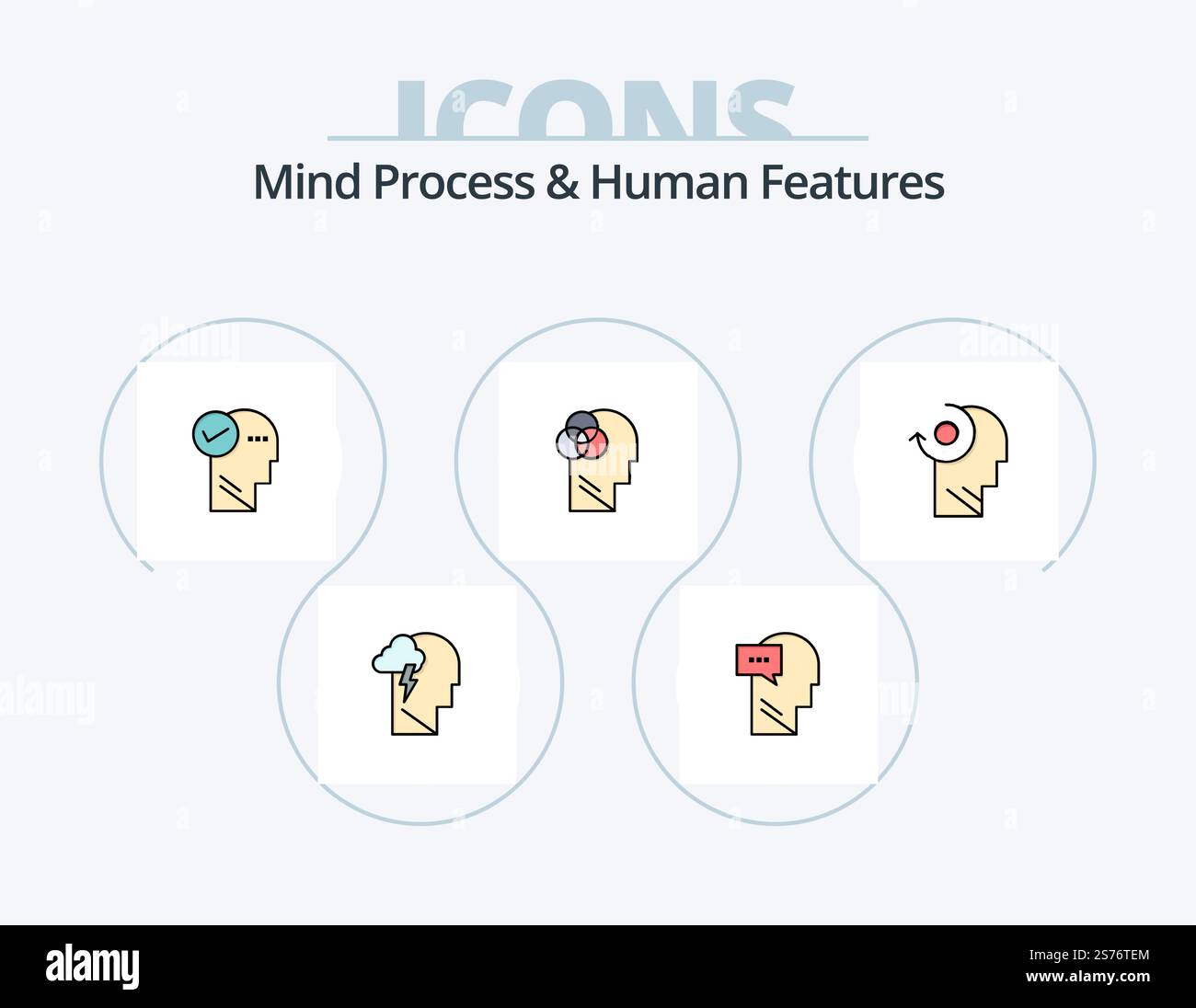 Mind Process And Human Features Line Filled Icon Pack 5 Icon Design ...