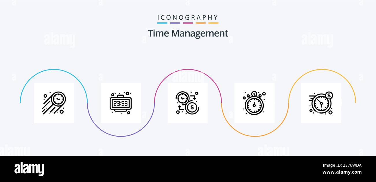 Time Management Line 5 Icon Pack Including watch. stop watch. watch ...