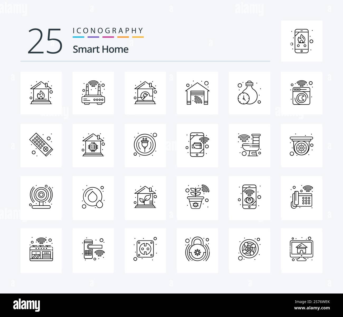 Smart Home 25 Line icon pack including timers. lighting. house. home ...
