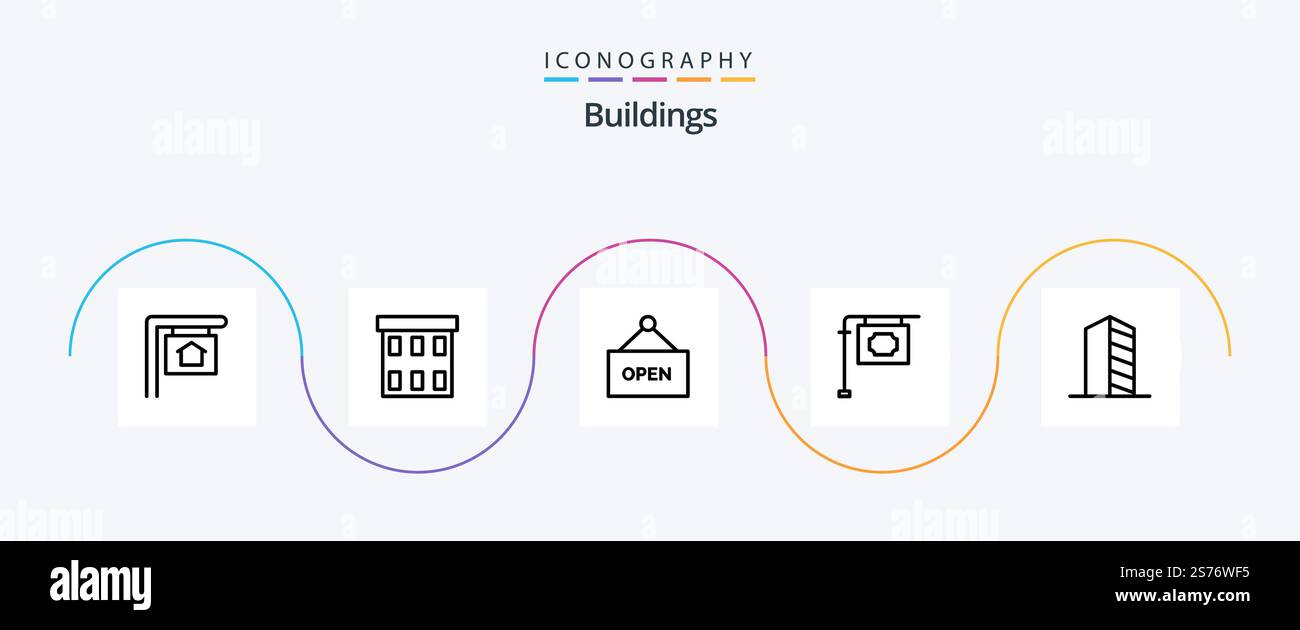 Buildings Line 5 Icon Pack Including landscape. construction. open ...