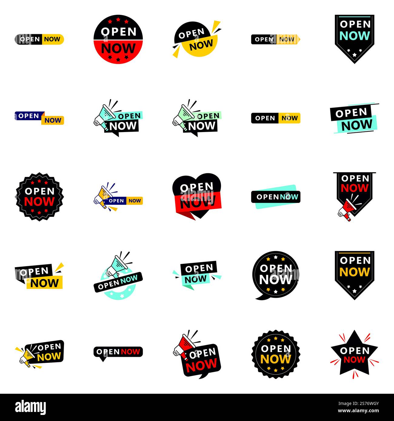 Bright and Attractive Open Now Banners Pack of 25 Stock Vector Image ...