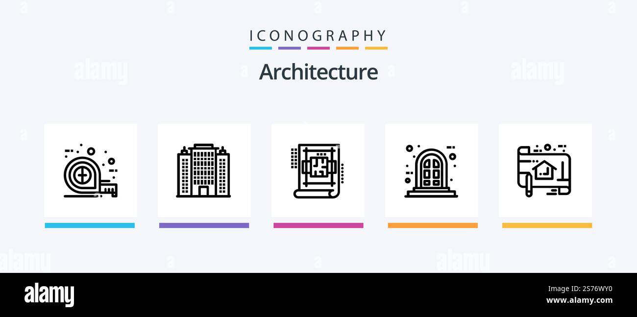 Architecture Line 5 Icon Pack Including plan. map. plan. document. bank ...