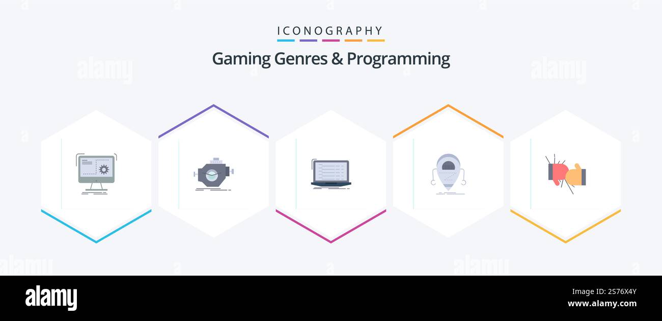 Gaming Genres And Programming 25 Flat icon pack including droid. android. motor. laptop. coding ...
