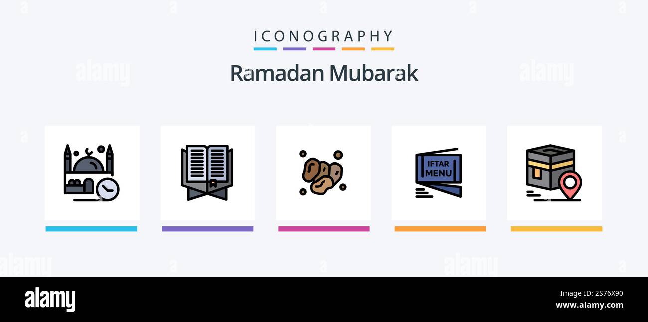 Ramadan Line Filled 5 Icon Pack Including morning. sun. muslim. muslim ...