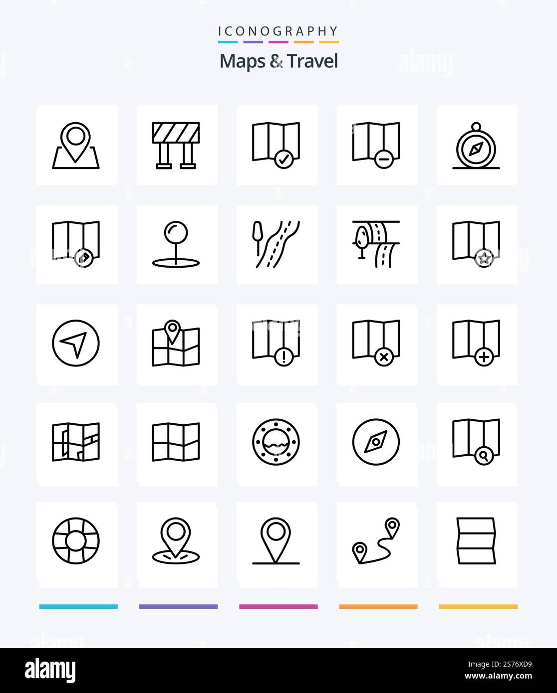 Creative Maps & Travel 25 OutLine icon pack Such As pointer. coordinate. delete. map. navigation ...