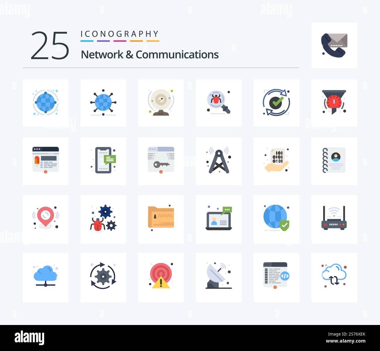 Network And Communications 25 Flat Color icon pack including good. ok ...