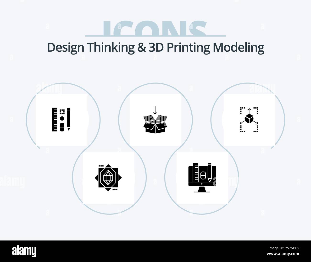 Design Thinking And D Printing Modeling Glyph Icon Pack 5 Icon Design ...