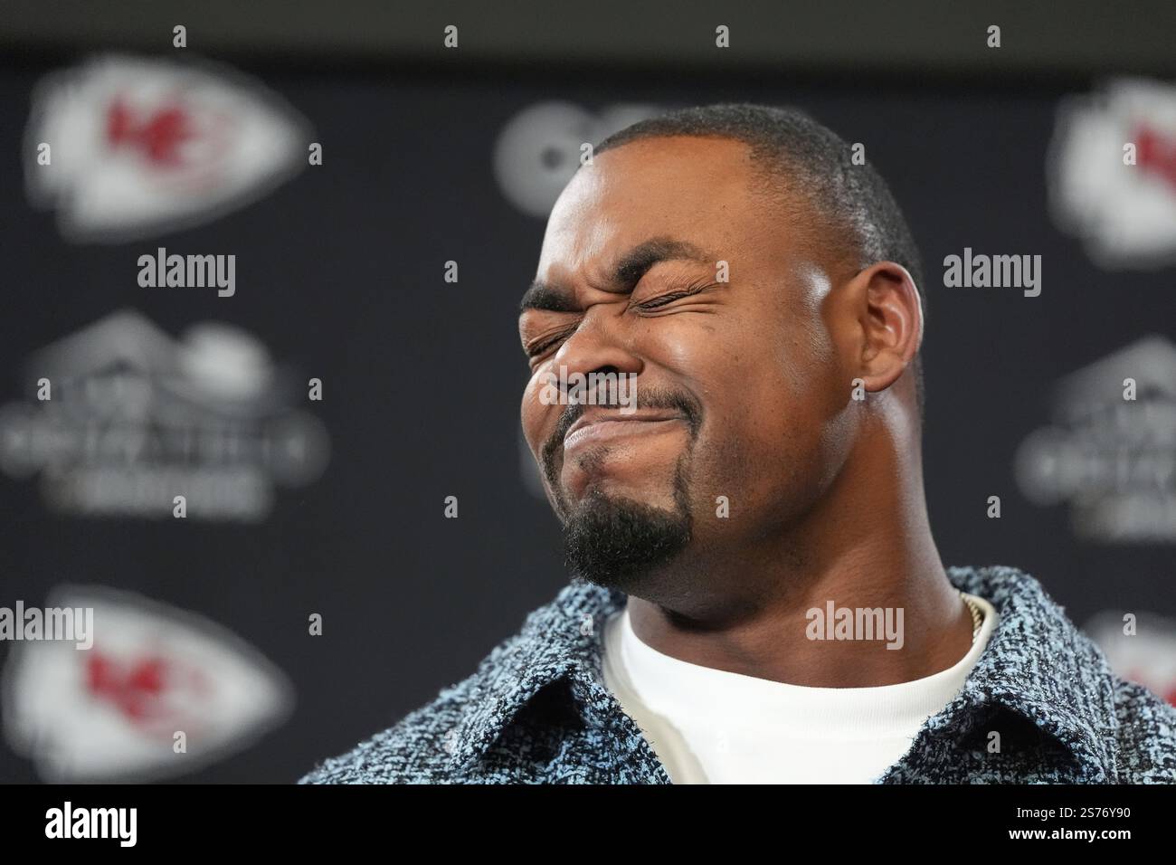 Kansas City Chiefs defensive tackle Chris Jones speaks during a news ...