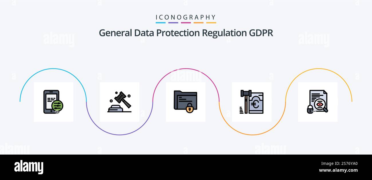 Gdpr Line Filled Flat 5 Icon Pack Including file. security. document. euro. safe folder Stock ...