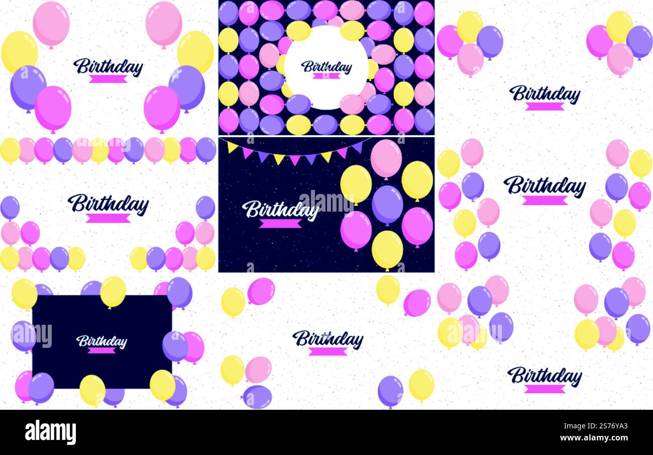 Happy Birthday design with a realistic cake illustration and confetti ...