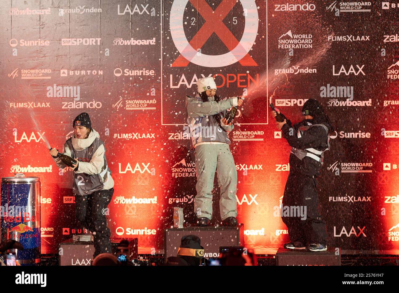 18/01/2025, Laax, Crap Sogn Gion, LAAX Open, Halfpipe Final, from left ...