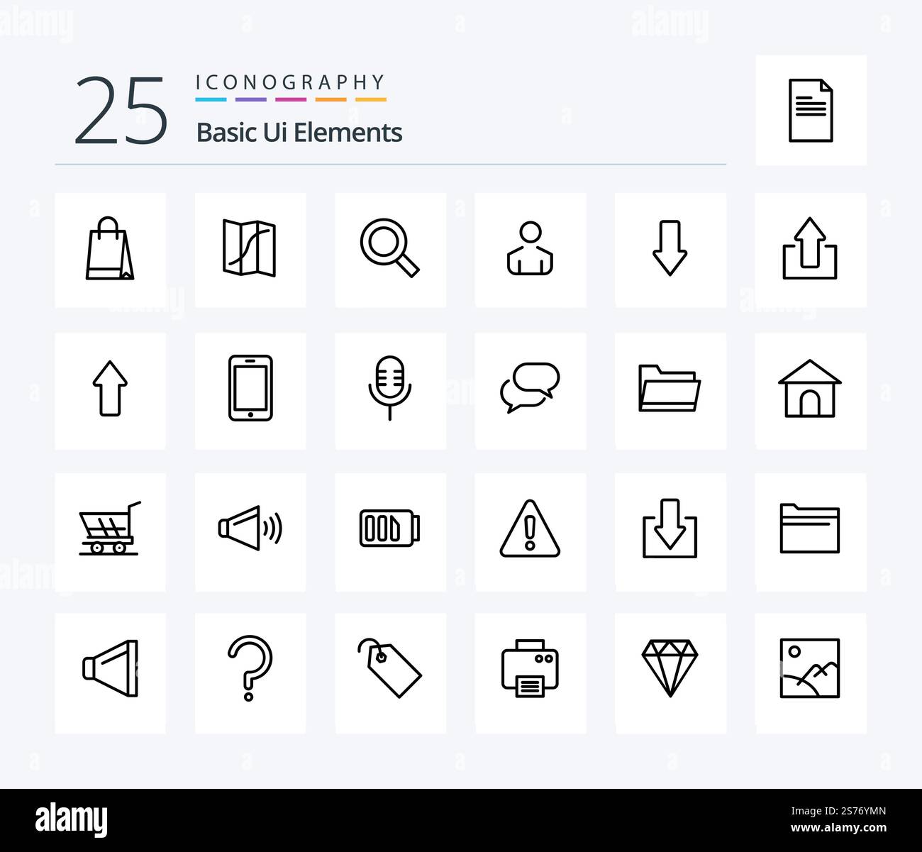 Basic Ui Elements 25 Line icon pack including down. arrow. magnifier ...