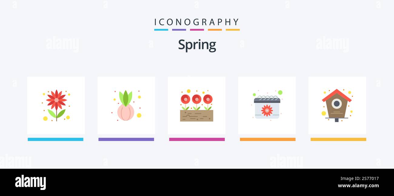 Spring Flat 5 Icon Pack Including home. bird. leaf. date. easter ...