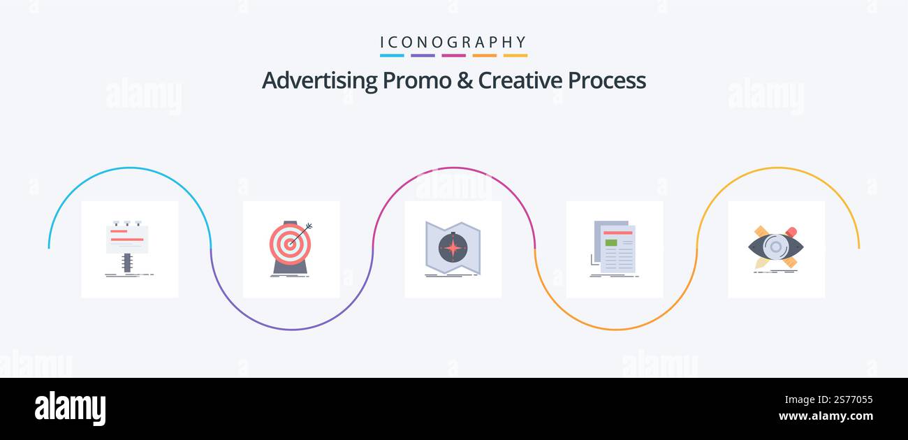 Advertising Promo And Creative Process Flat 5 Icon Pack Including news ...