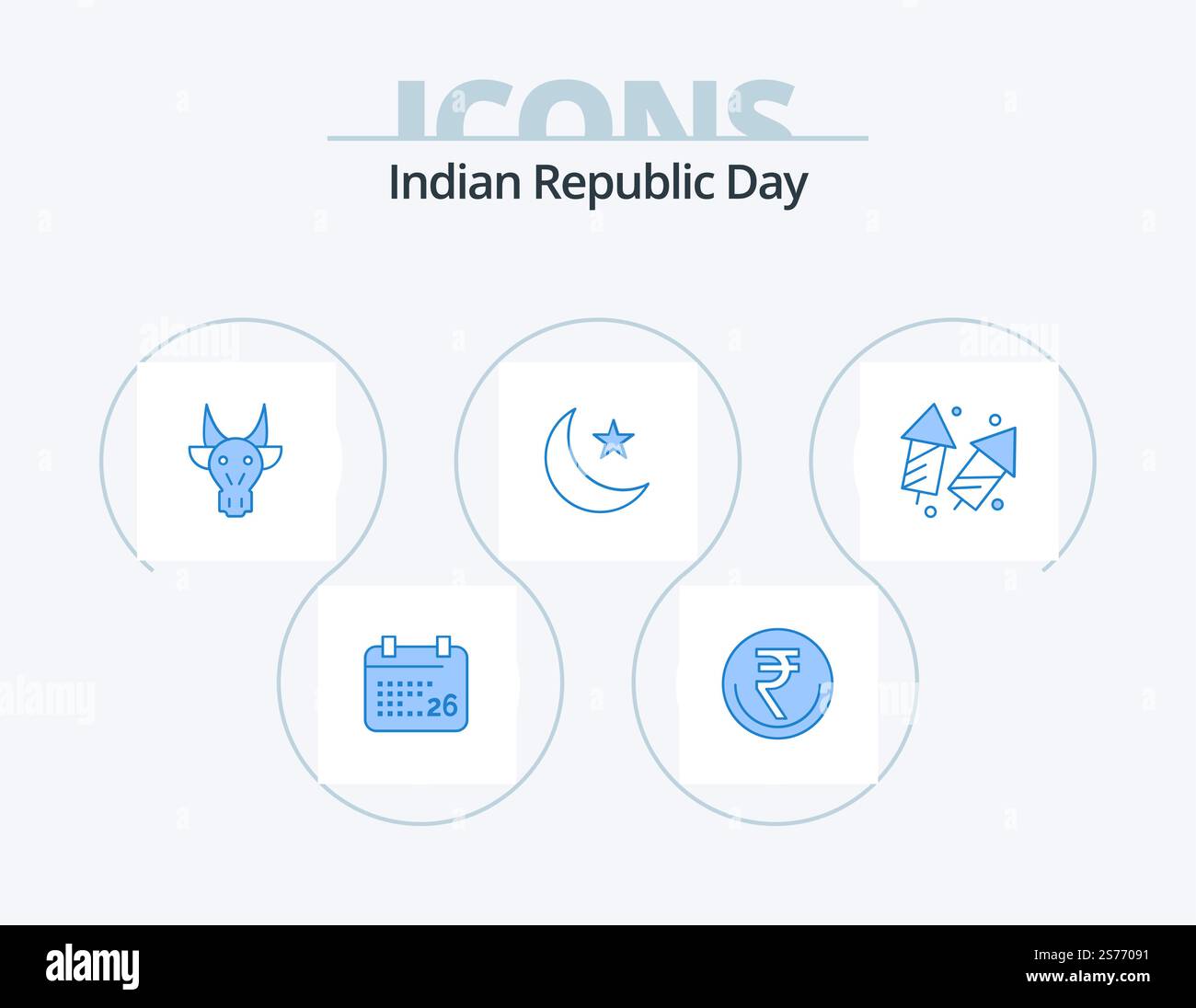 Indian Republic Day Blue Icon Pack 5 Icon Design. star. moon. rupee ...