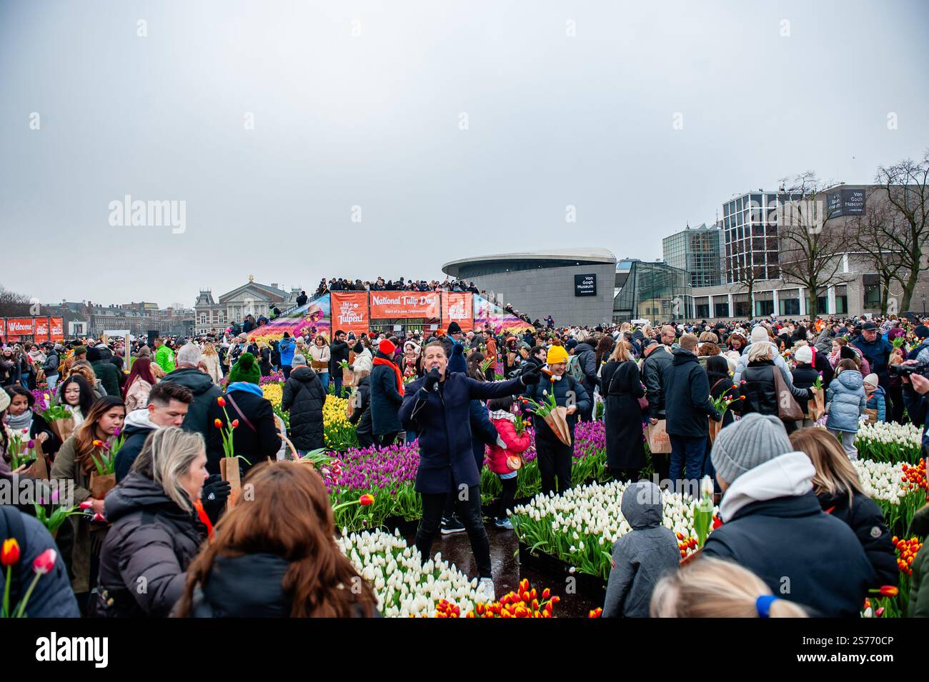 A man is seen singing while people are picking tulips. This year ...